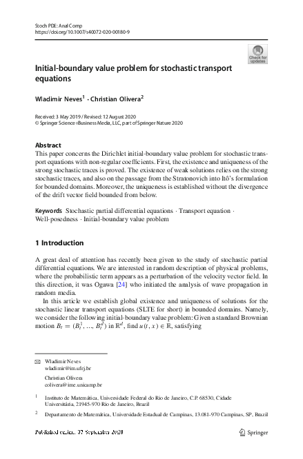 Pdf Initial Boundary Value Problem For Stochastic Transport Equations