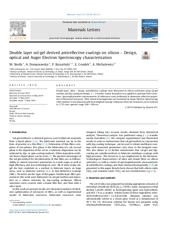 (PDF) Double layer sol-gel derived antireflective coatings on silicon ...