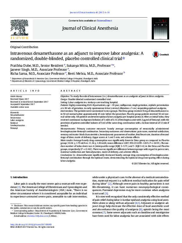 (PDF) Intravenous dexamethasone as an adjunct to improve labor ...
