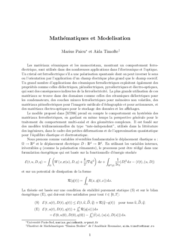 (PDF) Mathematiques et Modelisation