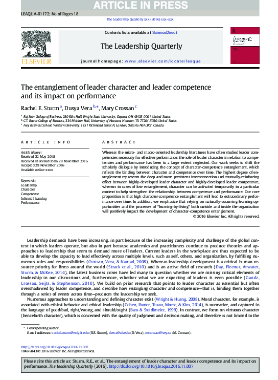 (PDF) The entanglement of leader character and leader competence and ...