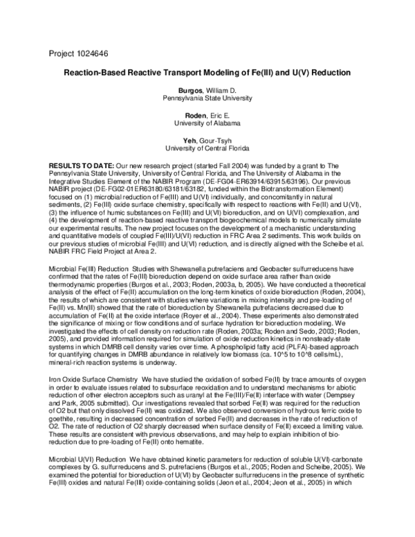 (PDF) Reaction-based reactive transport modeling of Fe(III)