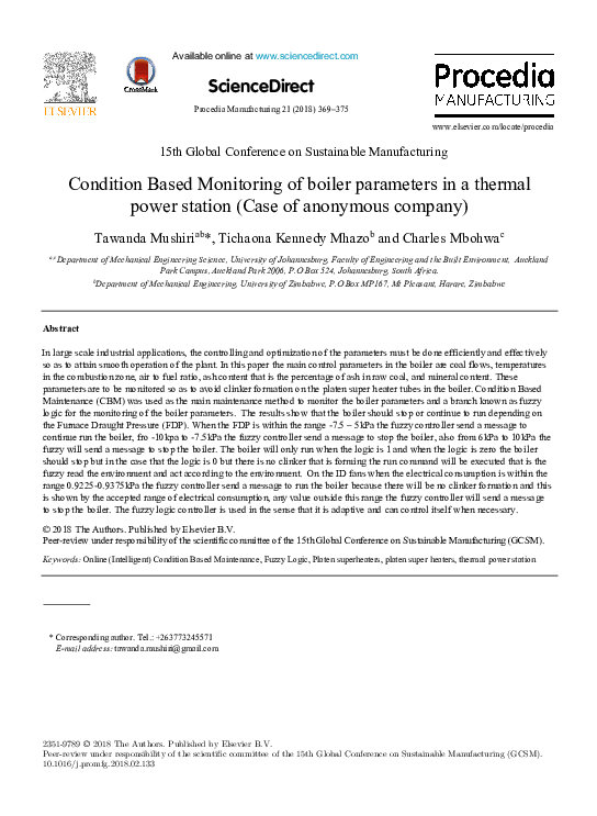 (PDF) Condition Based Monitoring of boiler parameters in a thermal ...