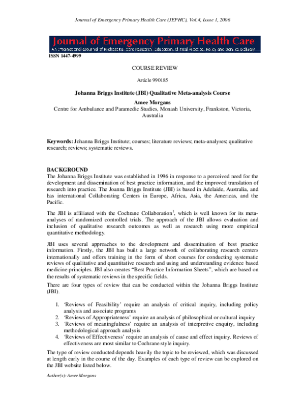 (PDF) Johanna Briggs Institute (JBI) Qualitative Meta-analysis Course
