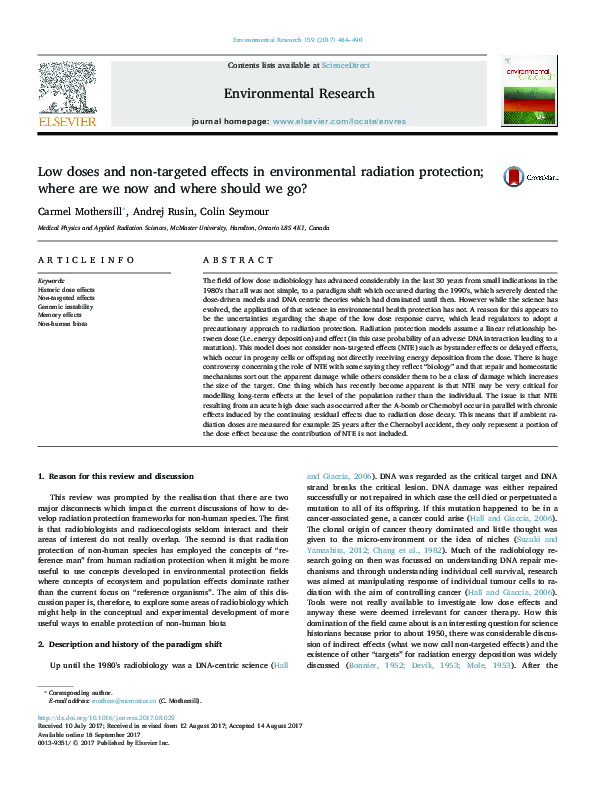(PDF) Low doses and non-targeted effects in environmental radiation ...