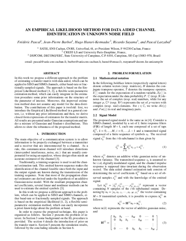 (PDF) An empirical likelihood method for data aided channel identification in unknown noise field