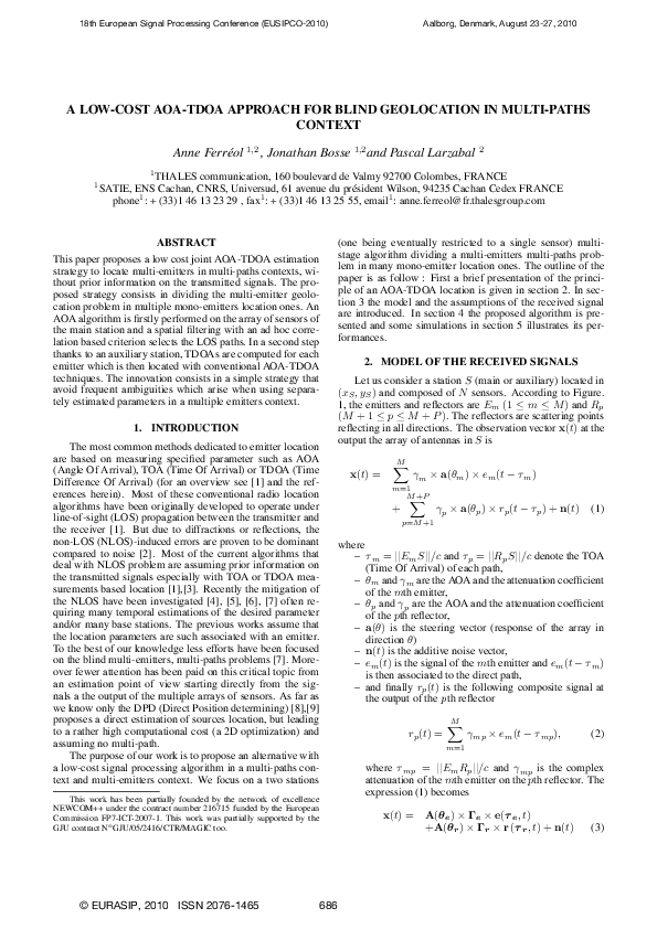 (PDF) A Low-Cost Aoa-Tdoa Approach For Blind Geolocation In Multi-Paths Context