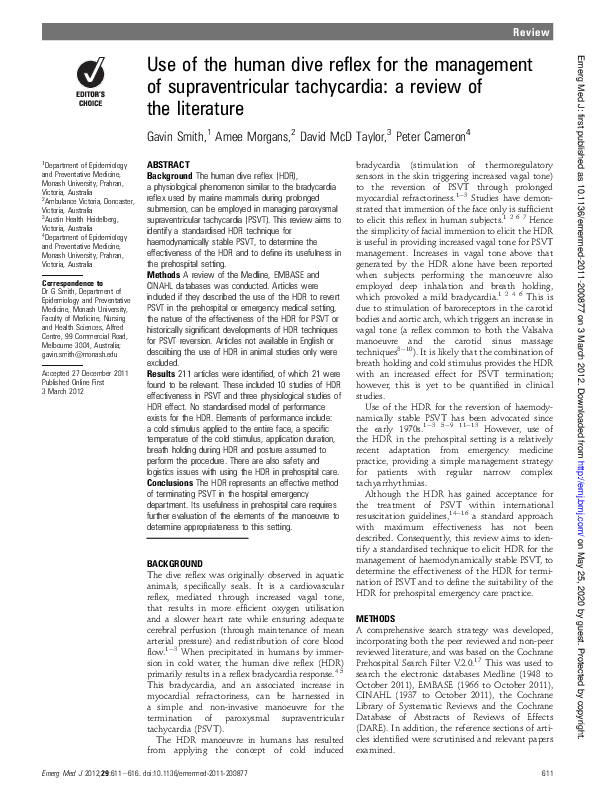 (PDF) Use of the human dive reflex for the management of ...