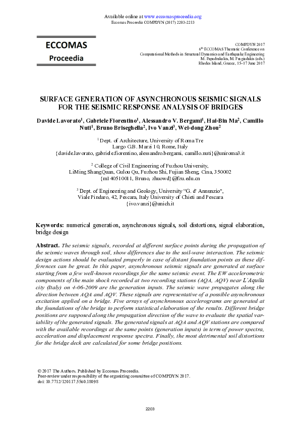 (PDF) Surface Generation of Asynchronous Seismic Signals for the Seismic Response Analysis of ...