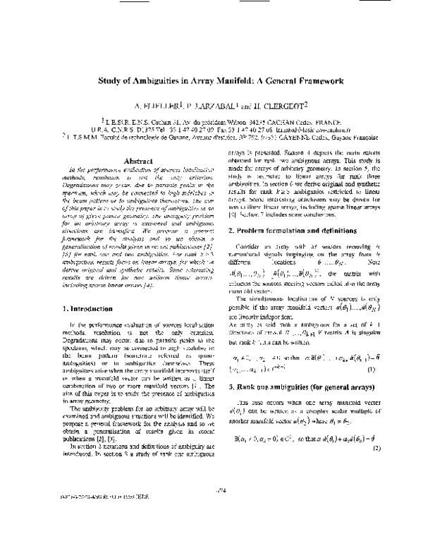 (PDF) Study of ambiguities in array manifold: a general framework