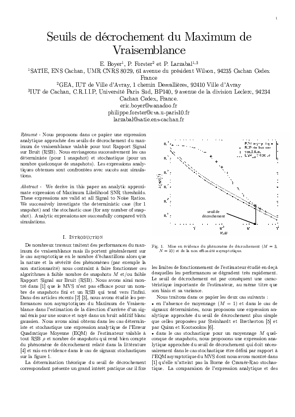 (PDF) Seuils de décrochement du Maximum de Vraisemblance