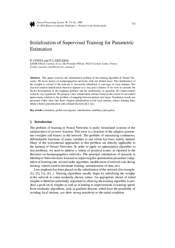 Pdf Initialization Of Supervised Training For Parametric Estimation 3469