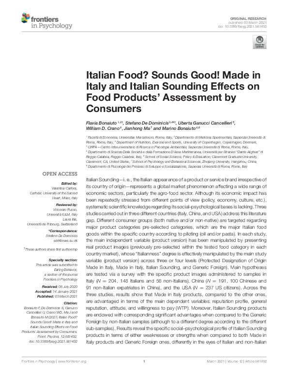 (PDF) Italian Food? Sounds Good! Made in Italy and Italian Sounding ...