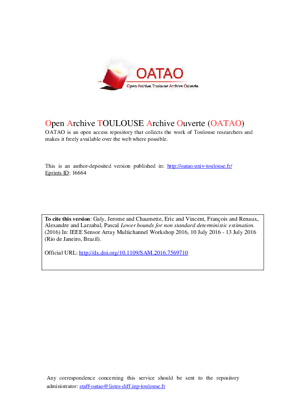 Pdf On Lower Bounds For Nonstandard Deterministic Estimation