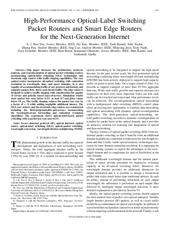 (PDF) High-performance optical-label switching packet routers and smart edge routers for the ...