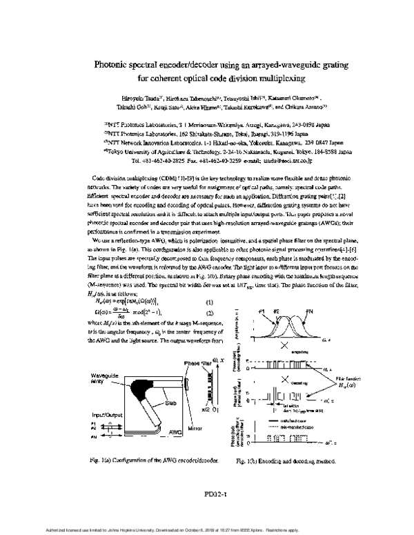 Pdf Photonic Spectral Encoderdecoder Using An Arrayed Waveguide
