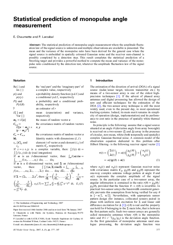 (PDF) Statistical prediction of monopulse angle measurement