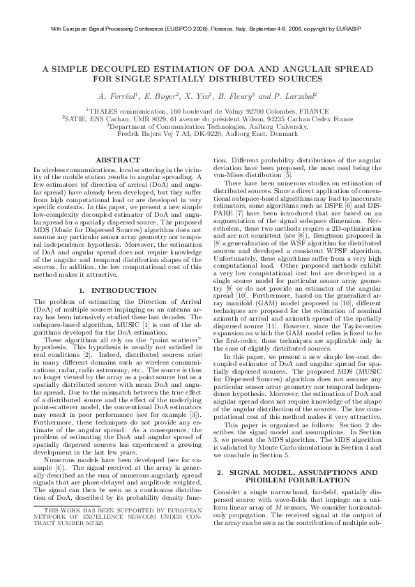 Pdf A Simple Decoupled Estimation Of Doa And Angular Spread For Spatially Dispersed Sources