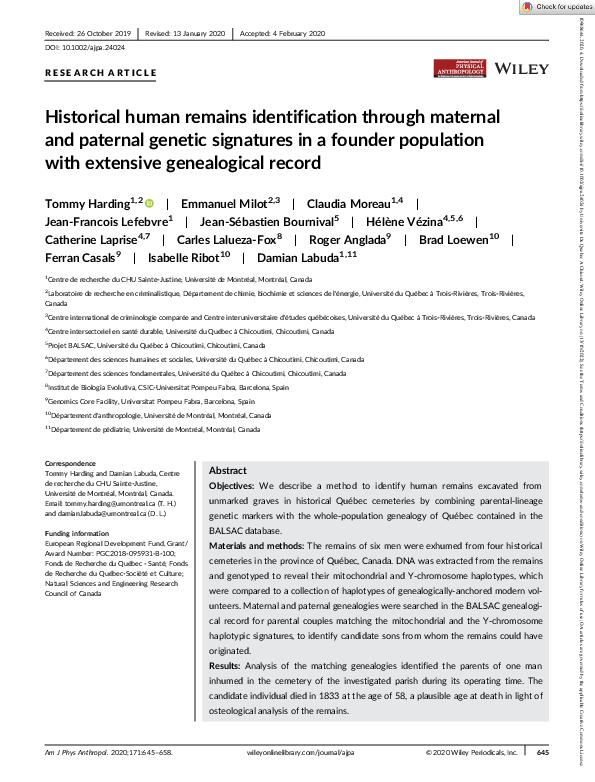 (PDF) Historical human remains identification through maternal and ...