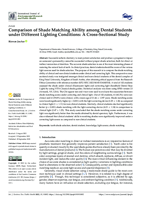(PDF) Comparison of Shade Matching Ability among Dental Students under ...