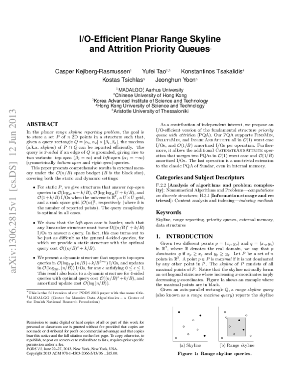 (PDF) I/O-efficient planar range skyline and attrition priority queues (PDF) I/O-efficient planar range skyline and attrition priority queues