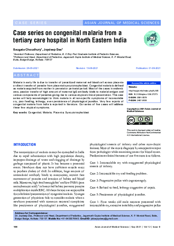 (PDF) Case series on congenital malaria from a tertiary care hospital ...