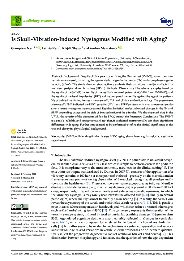 (PDF) Is Skull-Vibration-Induced Nystagmus Modified with Aging?