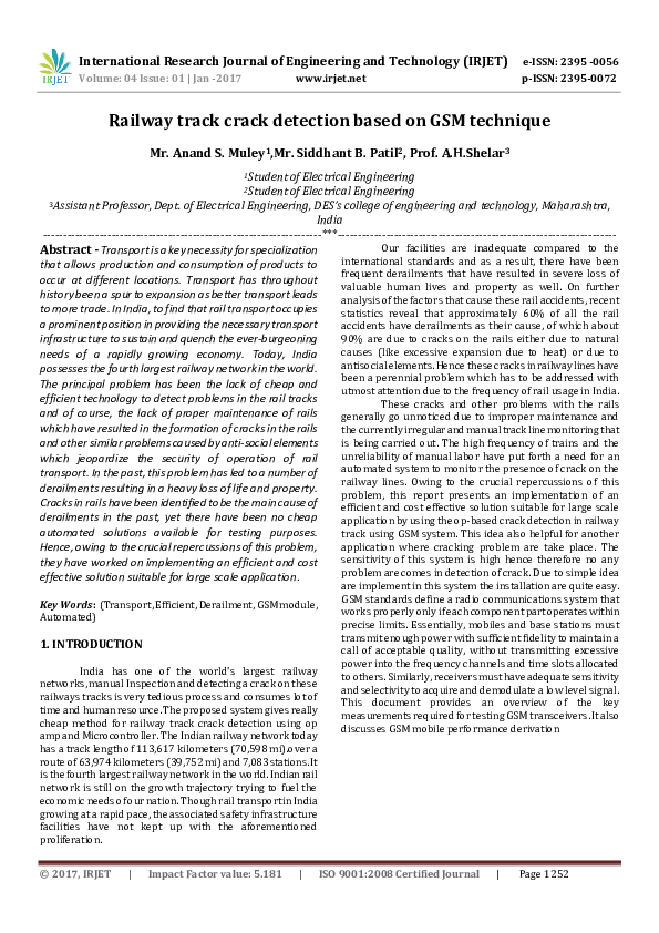 (PDF) Railway track crack detection based on GSM technique