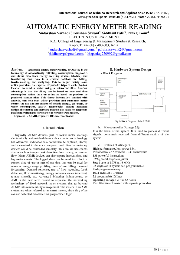Pdf Automatic Energy Meter Reading Siddhant Patil