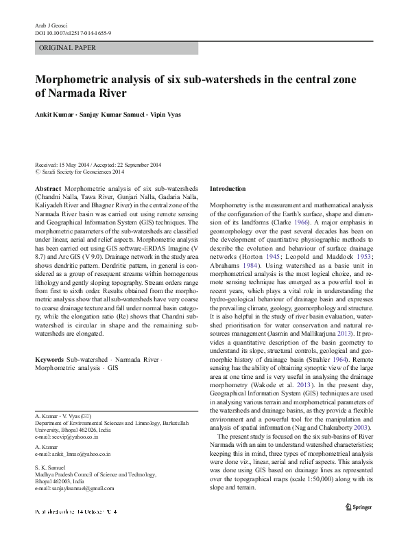 (PDF) Morphometric analysis of six sub-watersheds in the central zone ...