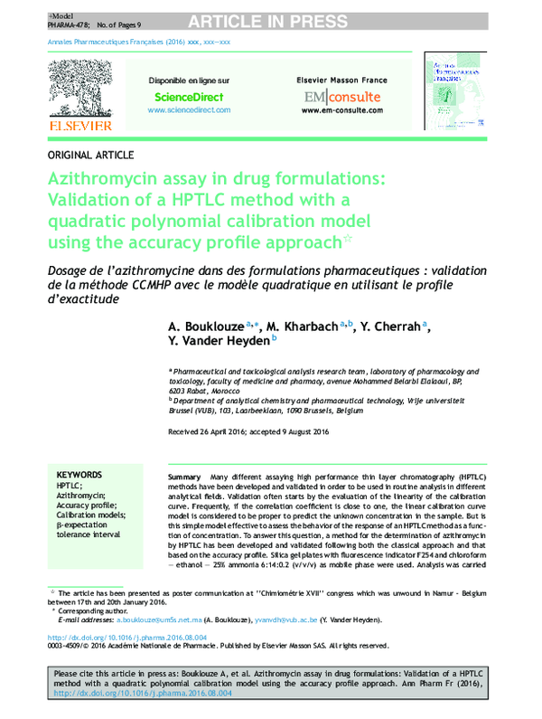 (PDF) Azithromycin assay in drug formulations: Validation of a HPTLC ...