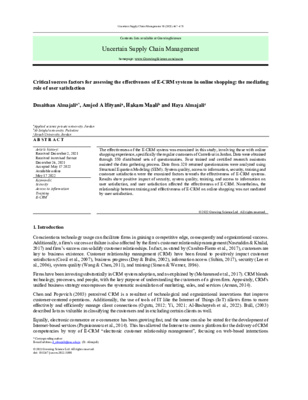 (PDF) Critical success factors for assessing the effectiveness of E-CRM systems in online ...