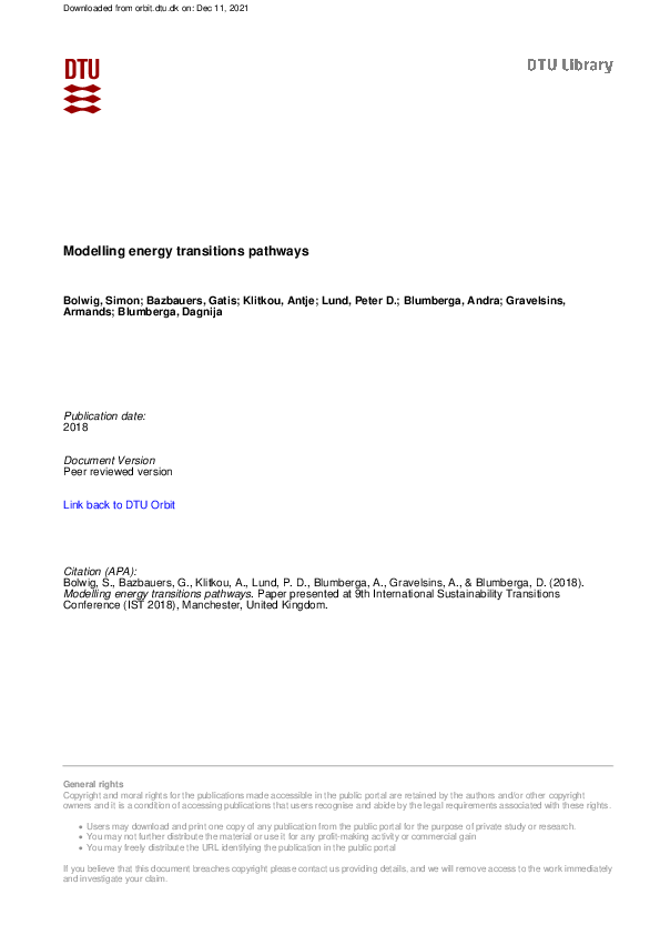 (PDF) Modelling energy transitions pathways