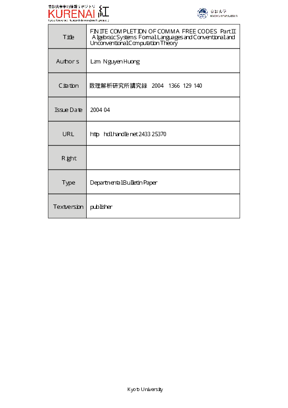 (PDF) Finite Completion of Comma-Free Codes. Part I | Nguyen Lam - Academia.edu