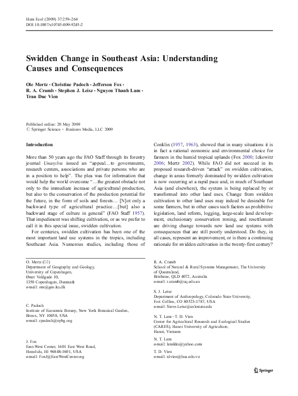 (PDF) Swidden Change in Southeast Asia: Understanding Causes and ...