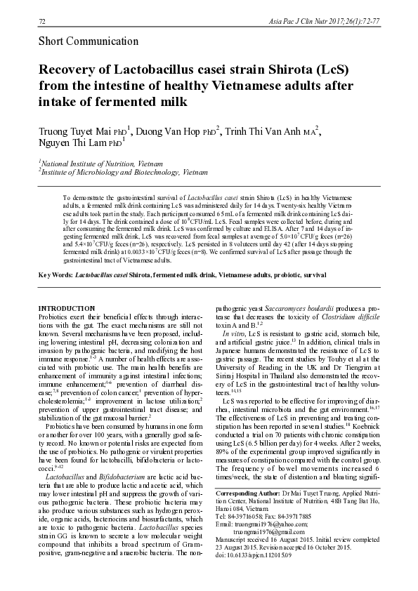 (PDF) Recovery of Lactobacillus casei strain Shirota (LcS) from the ...