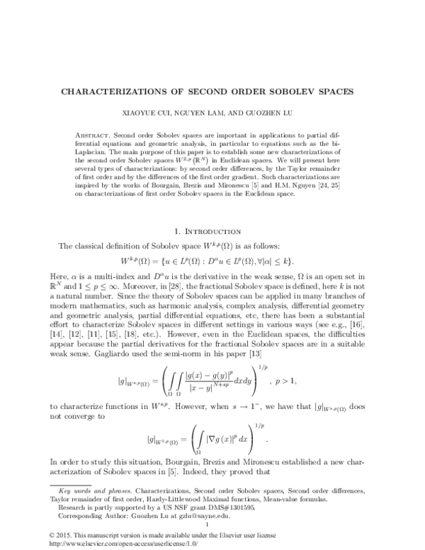 Pdf Characterizations Of Second Order Sobolev Spaces