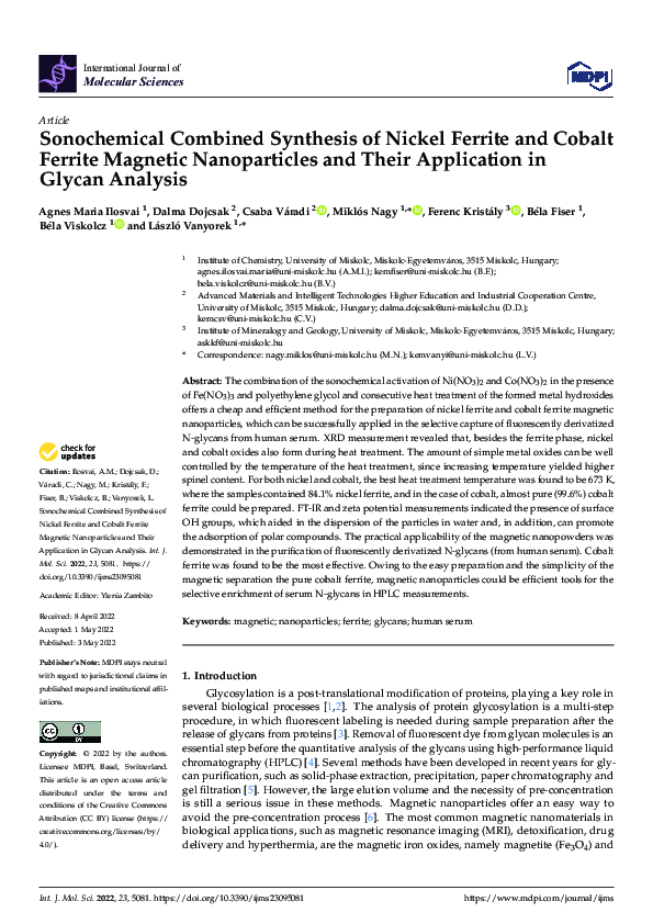 Sonochemical Combined Synthesis of Nickel Ferrite and Cobalt Ferrite Magnetic Nanoparticles and ...