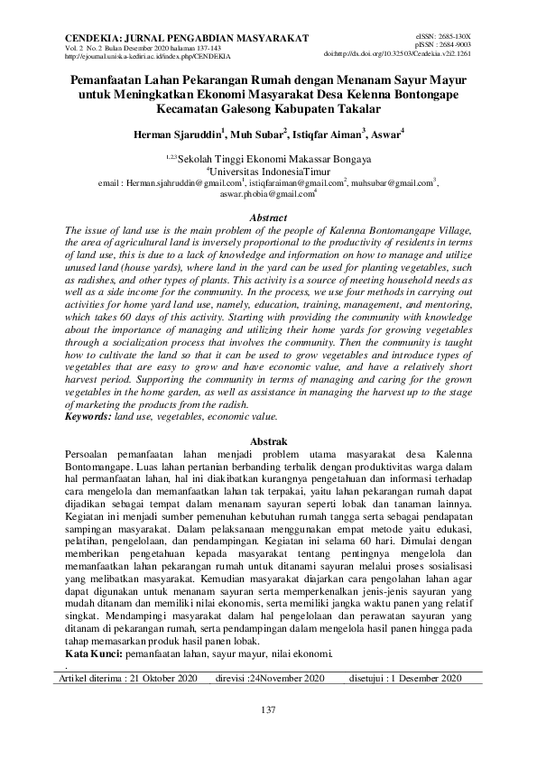 (PDF) Pemanfaatan Lahan Pekarangan Rumah dengan Menanam Sayur Mayur untuk Meningkatkan Ekonomi ...
