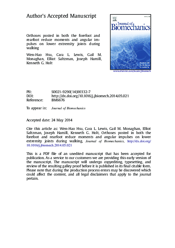 (PDF) Orthoses posted in both the forefoot and rearfoot reduce moments ...