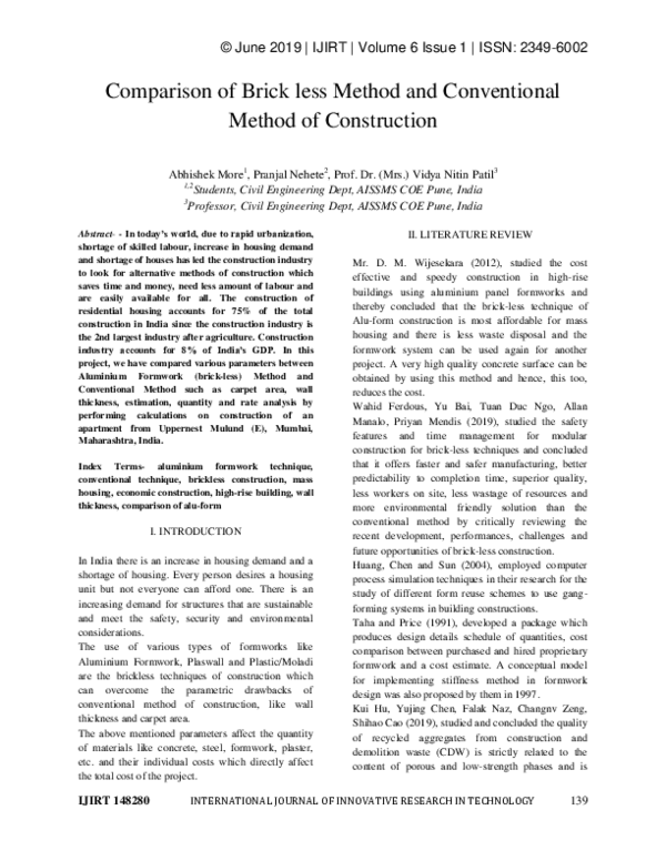 (PDF) Comparison of Brickless Method and Conventional Method of ...