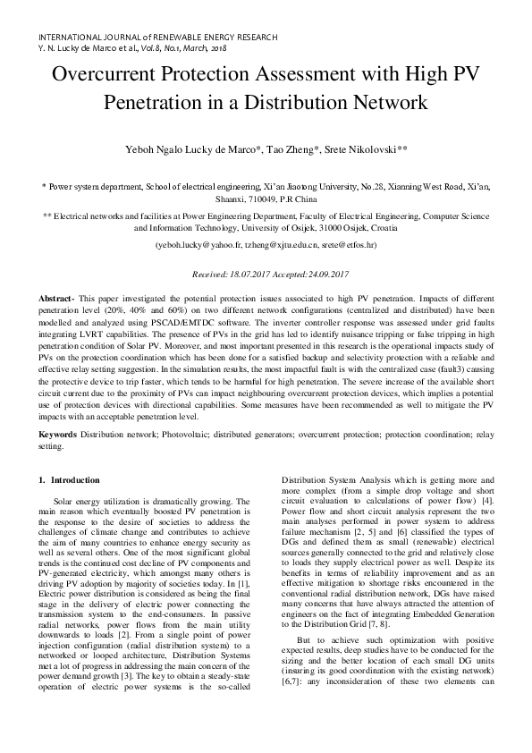 (PDF) Overcurrent Protection Assessment with high PV Penetration in a Distribution Network ...