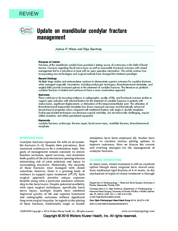 (PDF) Update on mandibular condylar fracture management