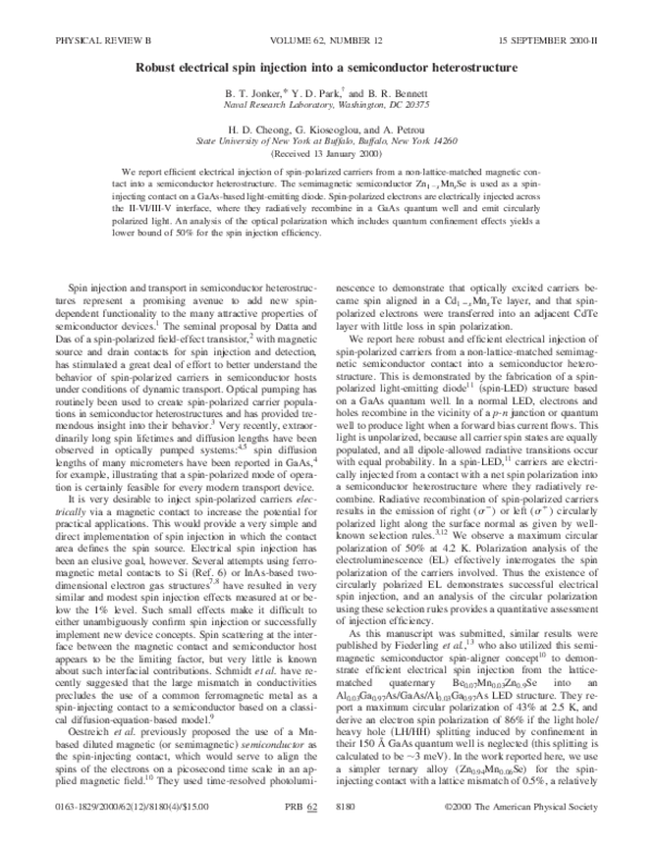 (PDF) Robust electrical spin injection into a semiconductor heterostructure