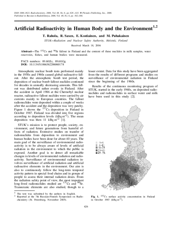 (PDF) Artificial radioactivity in human body and the environment