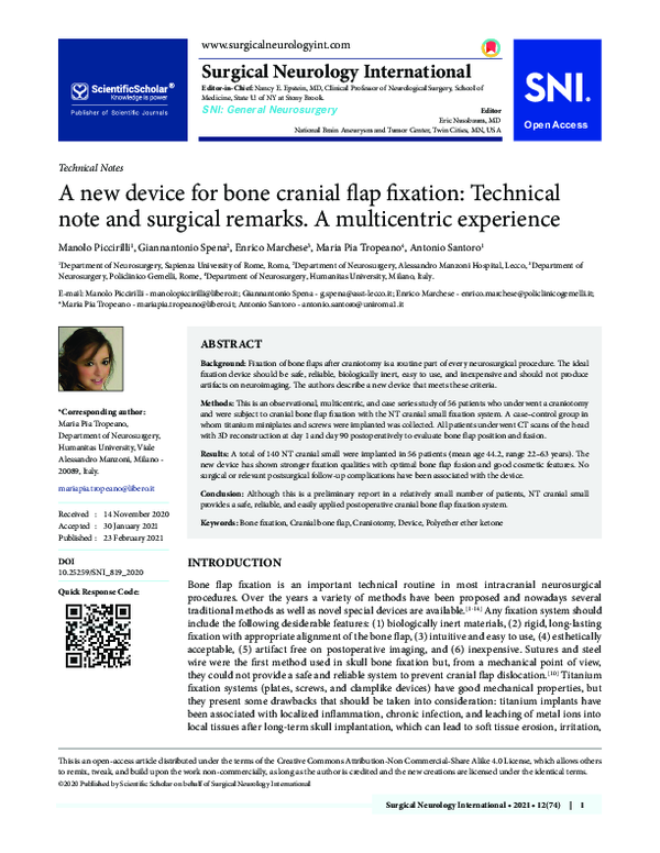 (PDF) Mini titanium plates and screws for cranial bone flap fixation ...