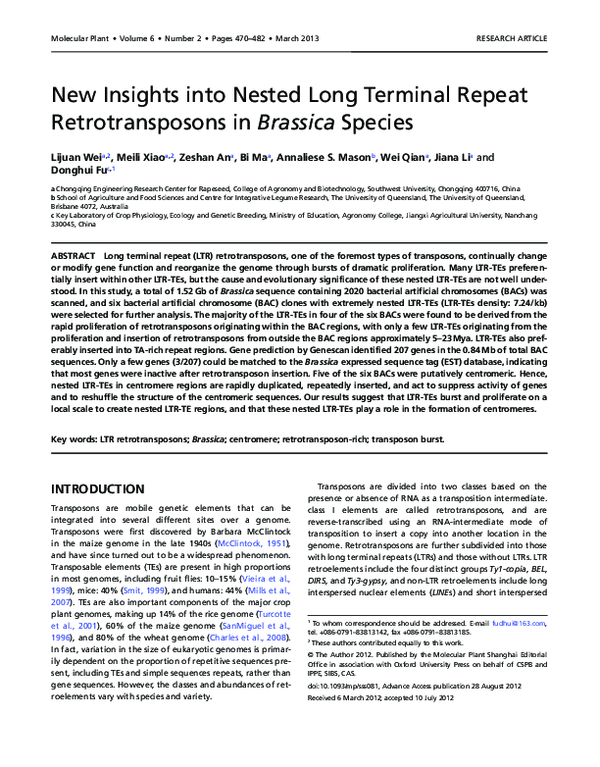 (PDF) New Insights into Nested Long Terminal Repeat Retrotransposons in Brassica Species