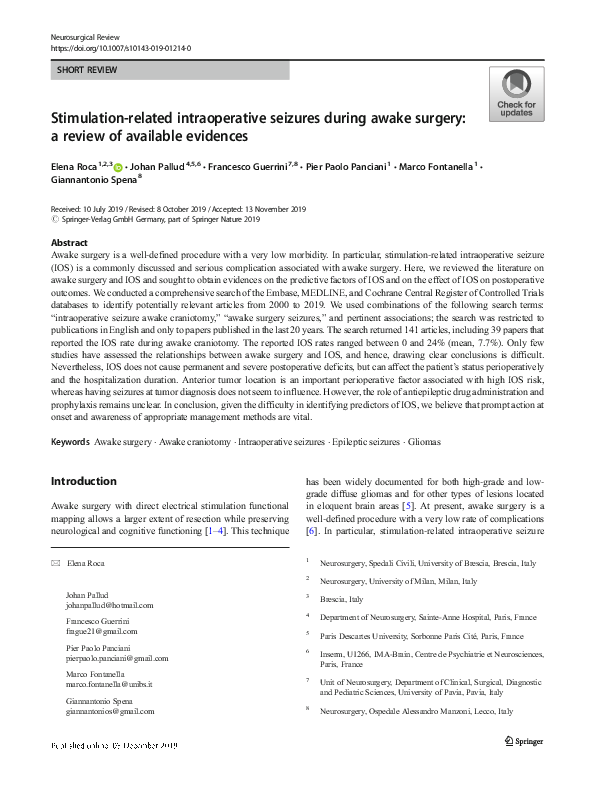 (PDF) Stimulation-related intraoperative seizures during awake surgery: a review of available ...
