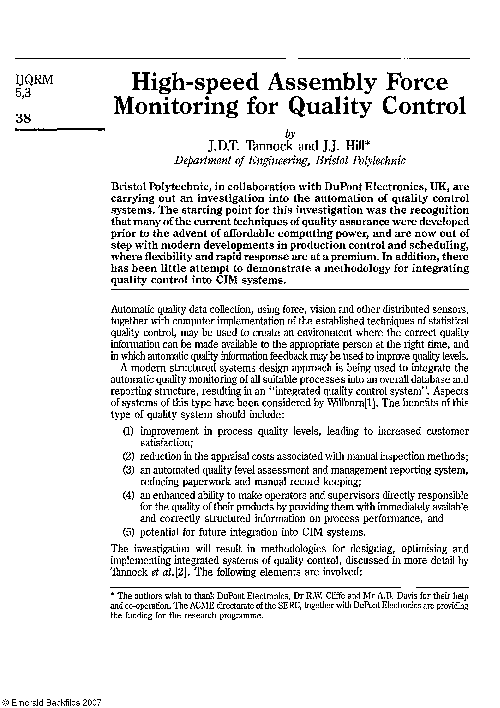 (PDF) High-speed Assembly Force Monitoring for Quality Control