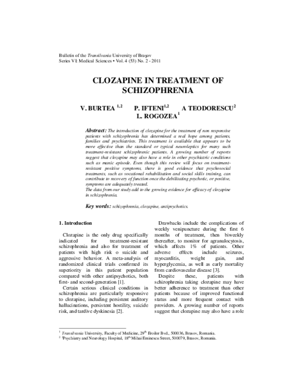 (PDF) Clozapine in Treatment of Schizophrenia